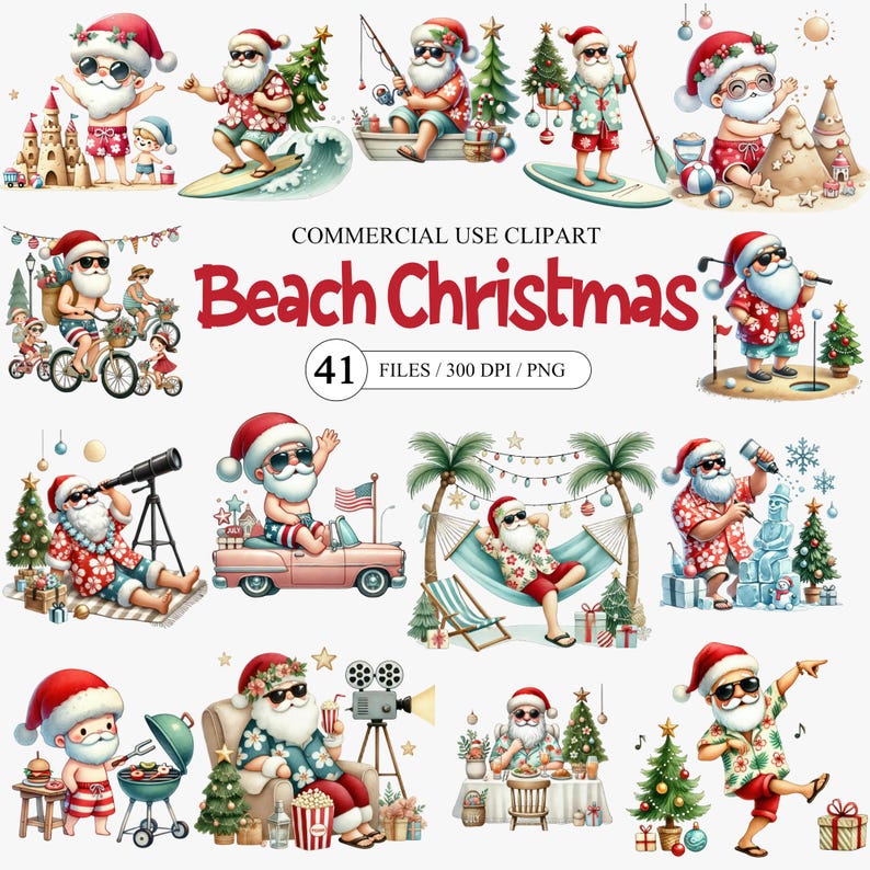 Beach Christmas Clipart : Beach Santa PNG (commercial Use) ,tropical ...