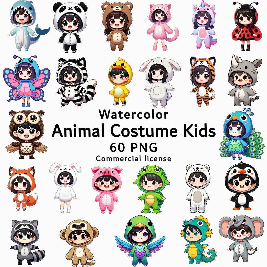 Animal Costume Kids Clipart, Cute Animal Dress up PNG, Kids in Animal ...