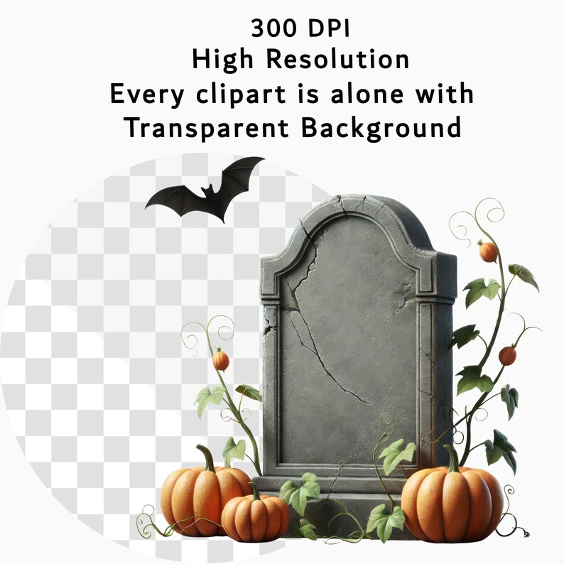 Tombstone Clipart Bundle, Gravestone Png Set, Spooky Cemetery Clipart ...