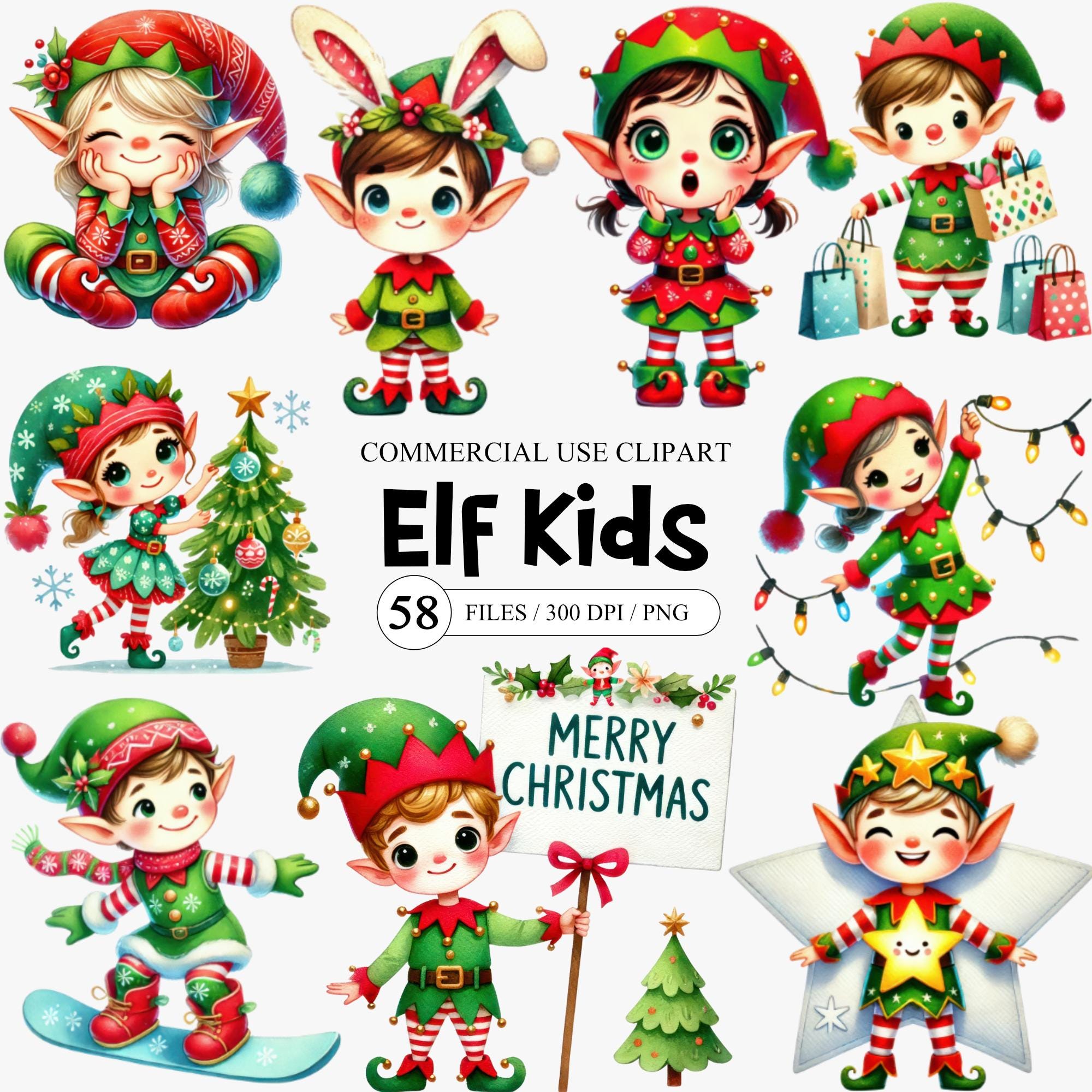 Watercolor Christmas Elf Kids Clipart, Cute Elf Boy Girl Clipart Cute ...