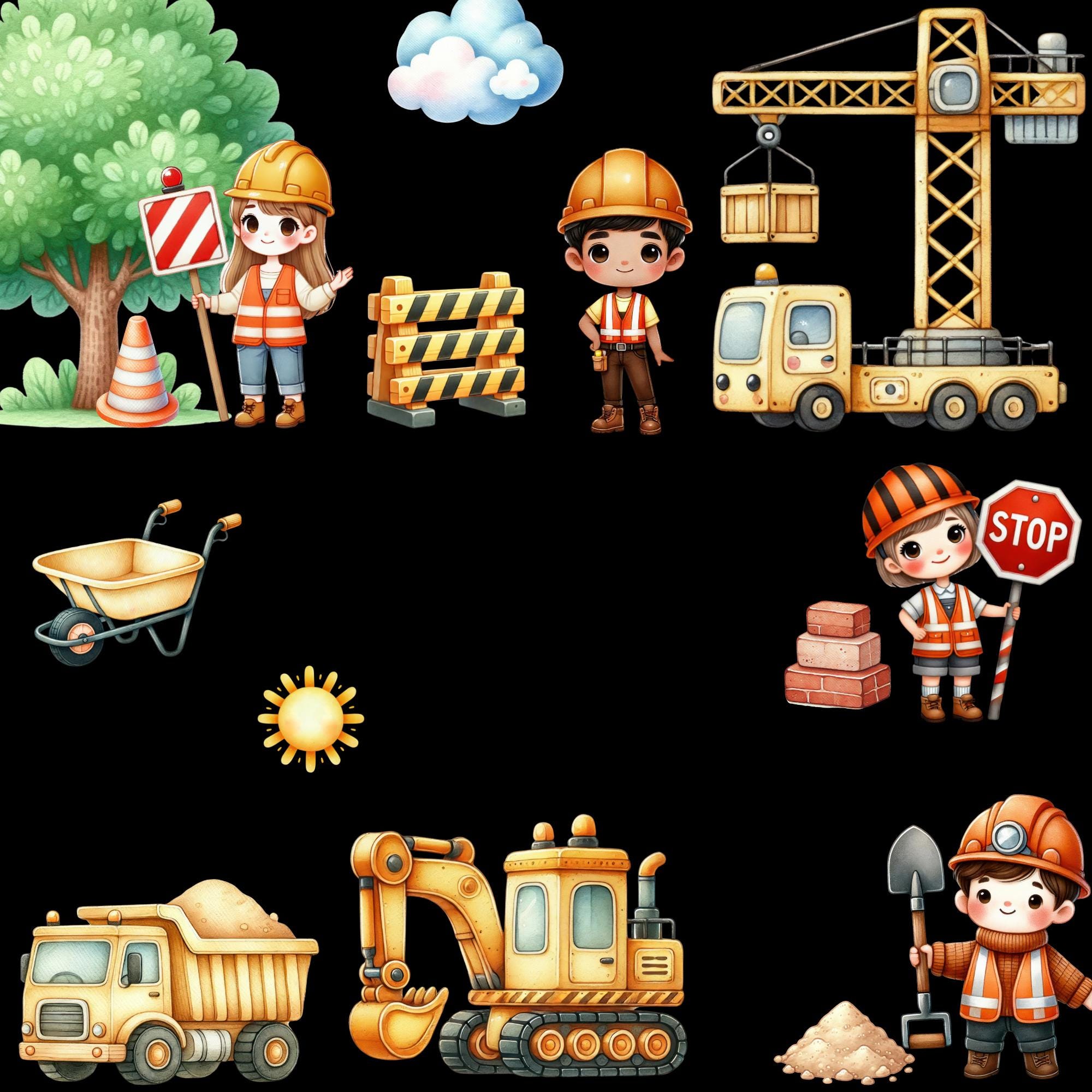 Cute Construction Crew Clipart, Cute Construction Site Clipart, Tiny ...