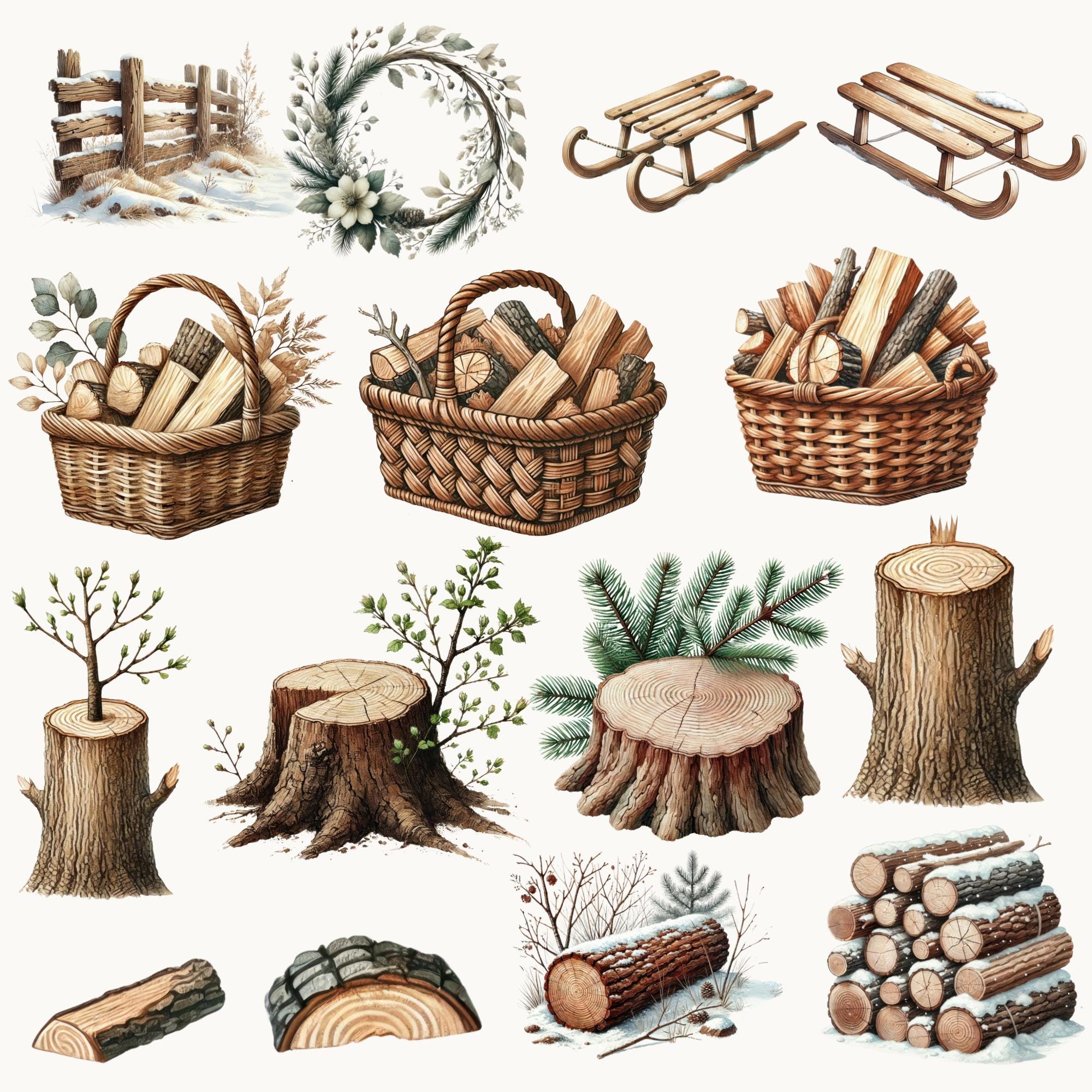 Winter Woodland Clipart PNG, Watercolor Winter Animals Clipart ...