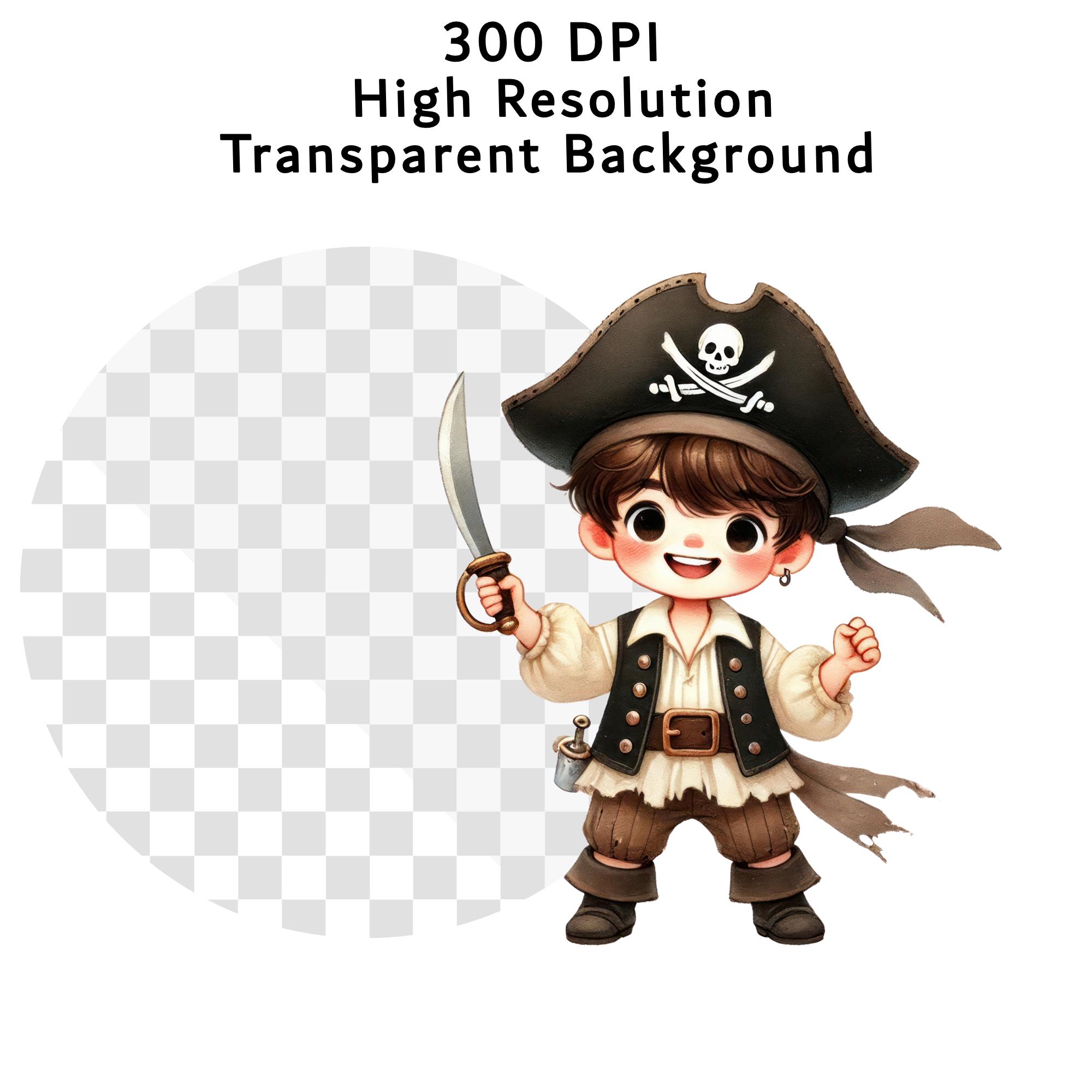 Cute Pirate Adventure Clipart PNG Bundle, Watercolor Kids Pirate ...