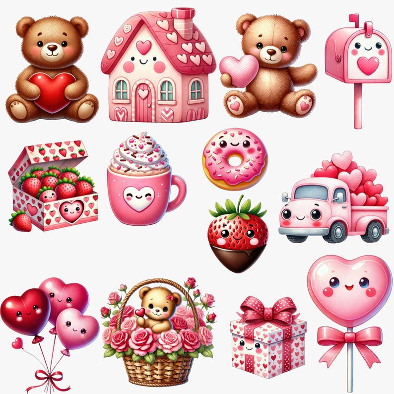 Cute Watercolor Valentine Clipart, Valentine Sublimination Kids Clipart ...