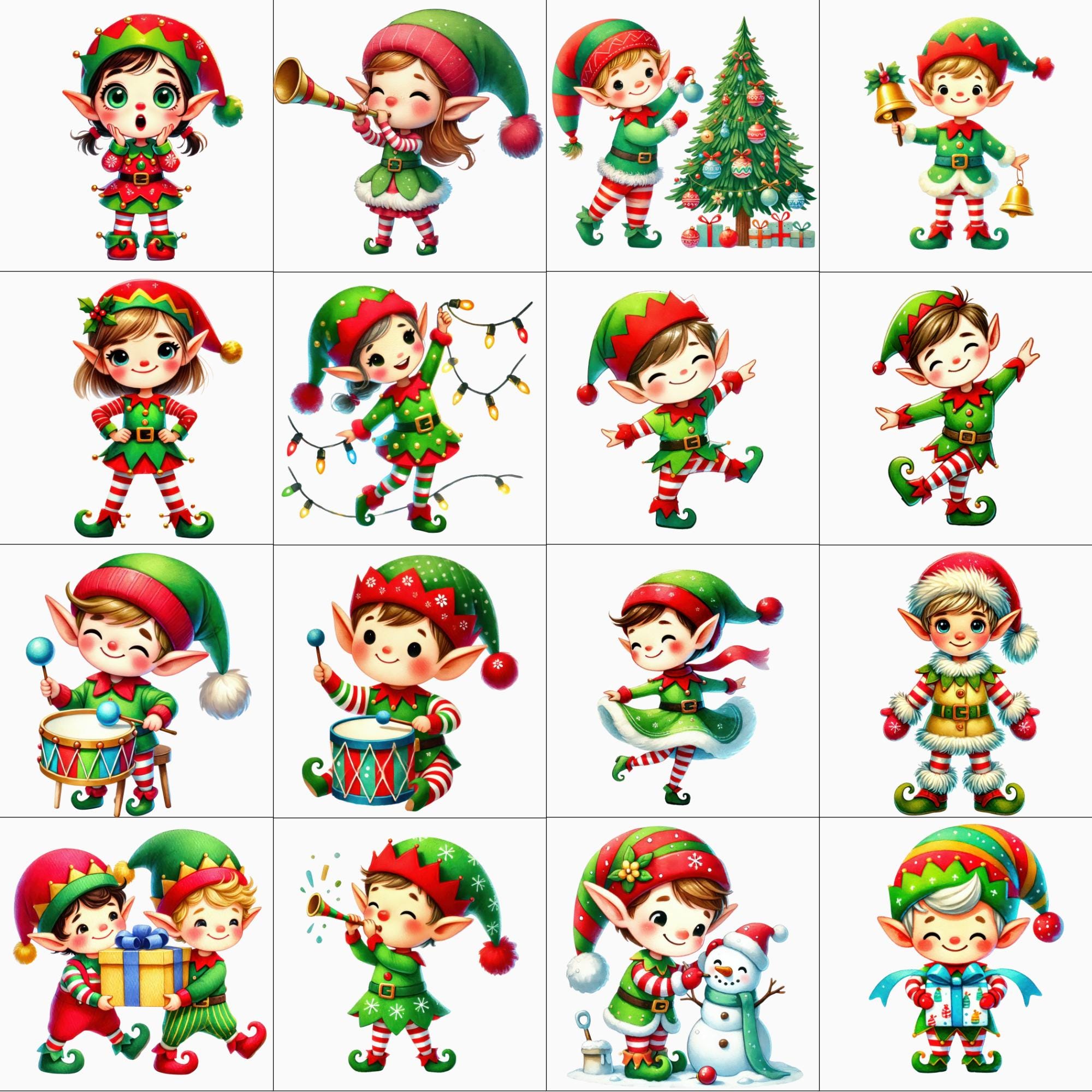 Watercolor Christmas Elf Kids Clipart, Cute Elf Boy Girl Clipart Cute ...