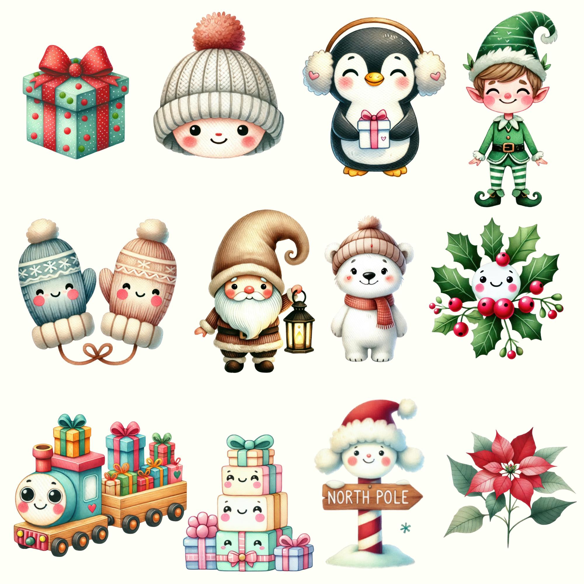 Cute Christmas Clipart Bundle, Kawaii Christmas Png, Gingerbread House ...