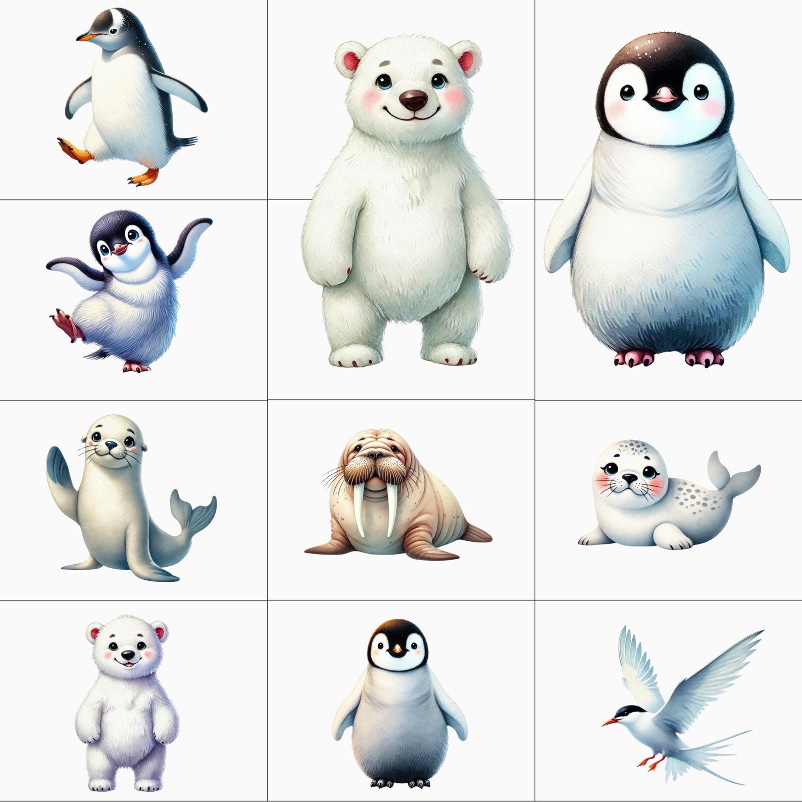 Watercolor Polar Animals Clipart PNG Bundle: Arctic Wildlife ...