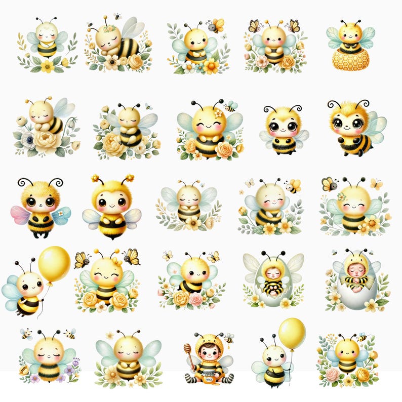 Sweet Honey Bee Clipart Bundle, Cute Bee Clipart, Baby Shower Bee ...