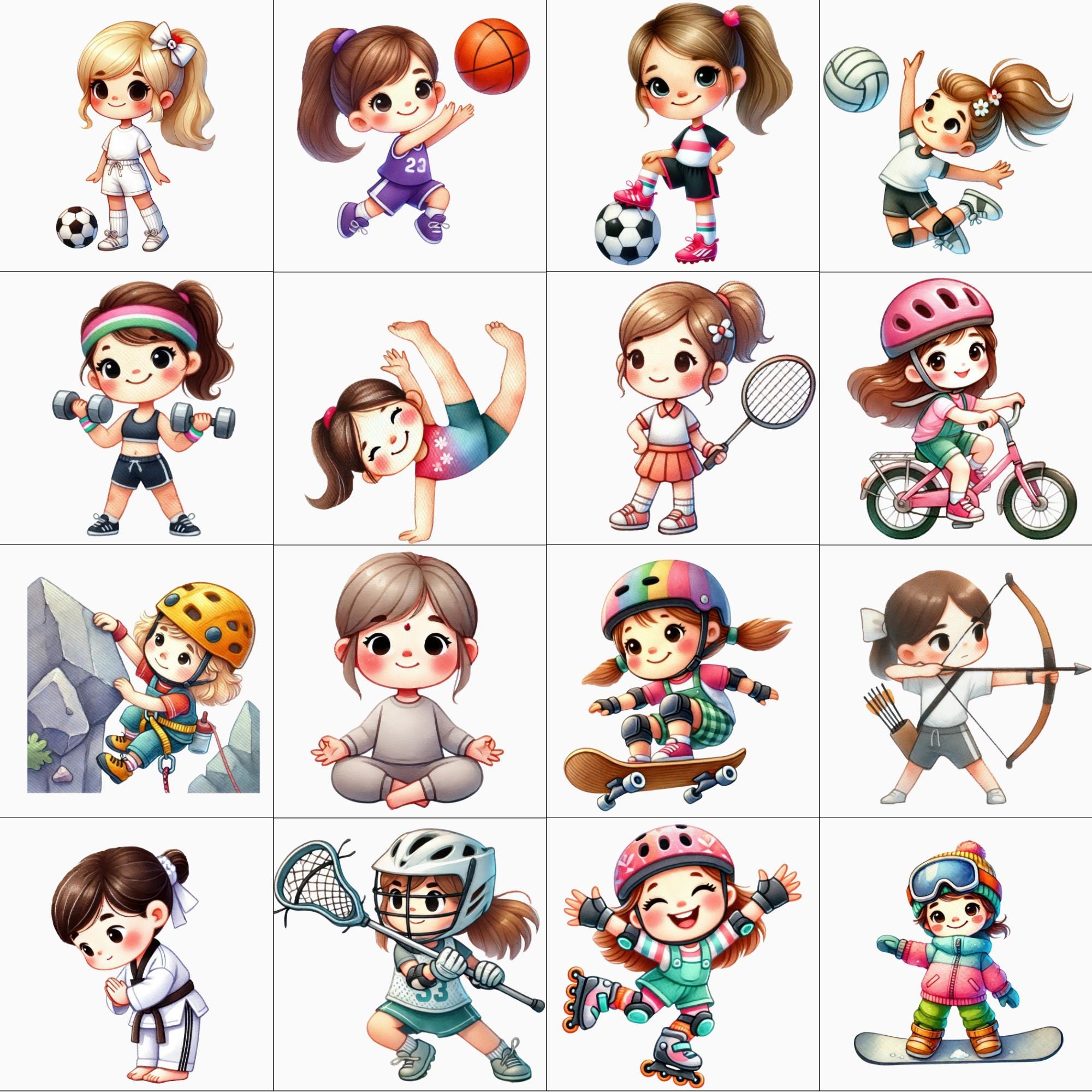 Watercolor Sports Kids Clipart Bundle: PNG Files (digital Download) - Etsy