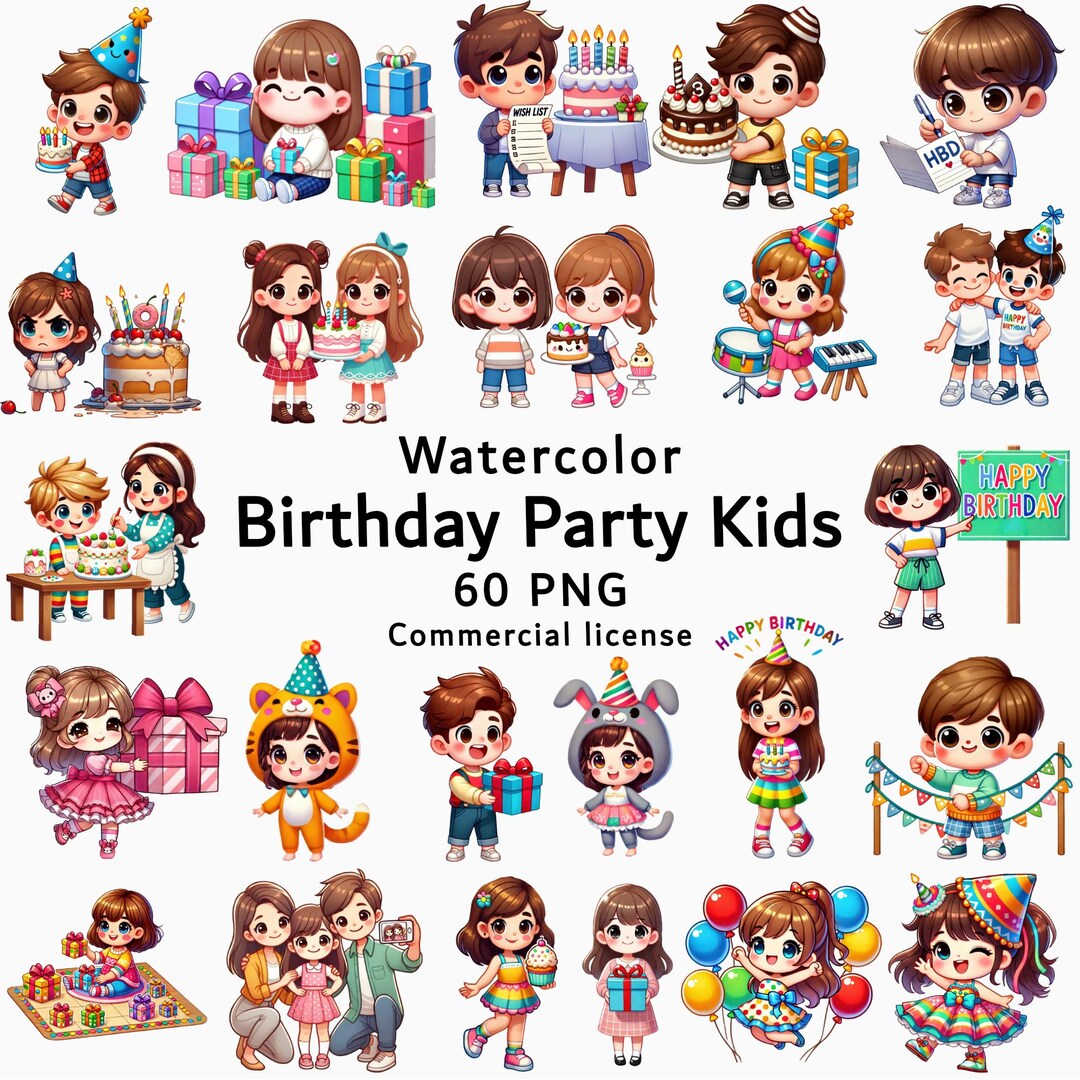 Birthday Party Kids Clipart, Kids Birthday Celebration PNG, Children ...