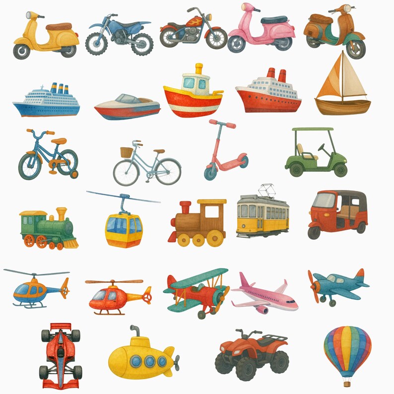 Watercolor Vehicle Clipart, Transportation PNG Bundle, Hand Painted Car ...