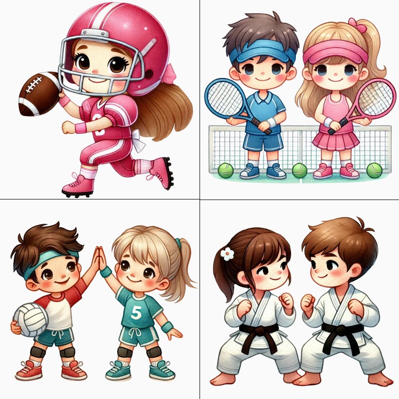 Watercolor Sports Kids Clipart Bundle: PNG Files (digital Download) - Etsy
