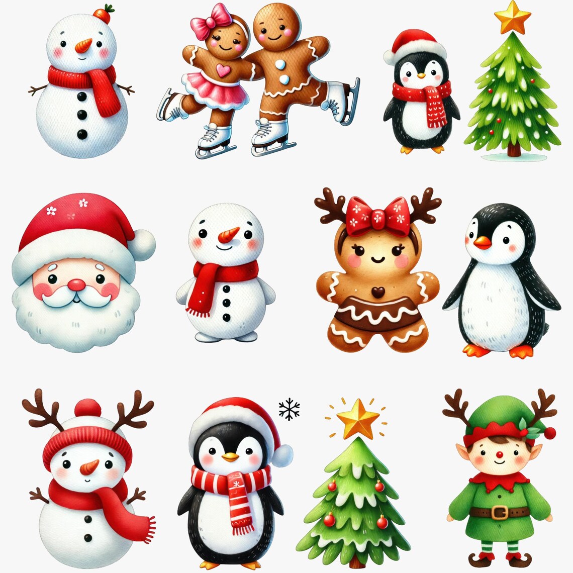 Woodland Christmas Clipart, Cute Christmas Animal Png, Elf & Penguin ...