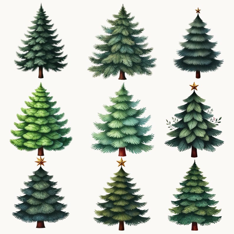 Watercolor Christmas Trees Clipart Bundle, Christmas Trees Digital ...