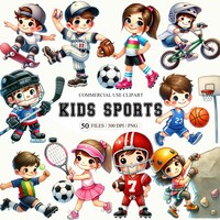 Set of Cartoon Kids Doing Different Sport Activities PNG Clipart. Cute ...