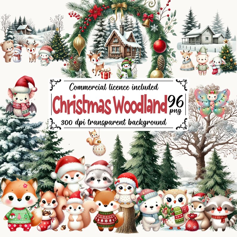 Watercolor Woodland Clipart Bundle, Christmas Woodland Animals PNG ...