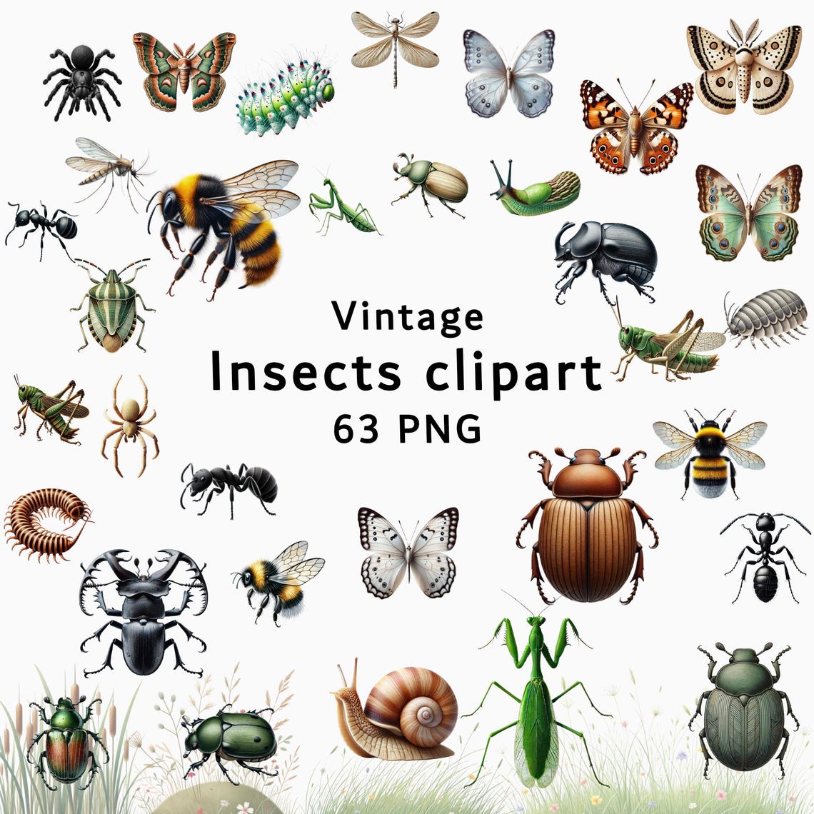 Vintage Bugs Clipart, Antique Insect Clipart, Insects Watercolor ...