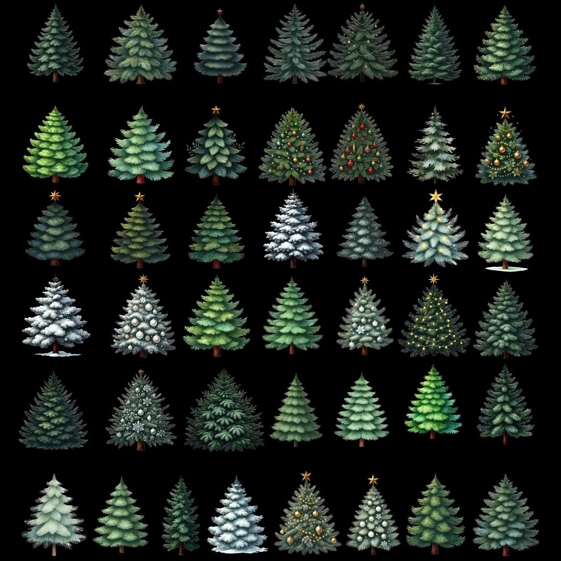 Watercolor Christmas Trees Clipart Bundle, Christmas Trees Digital ...