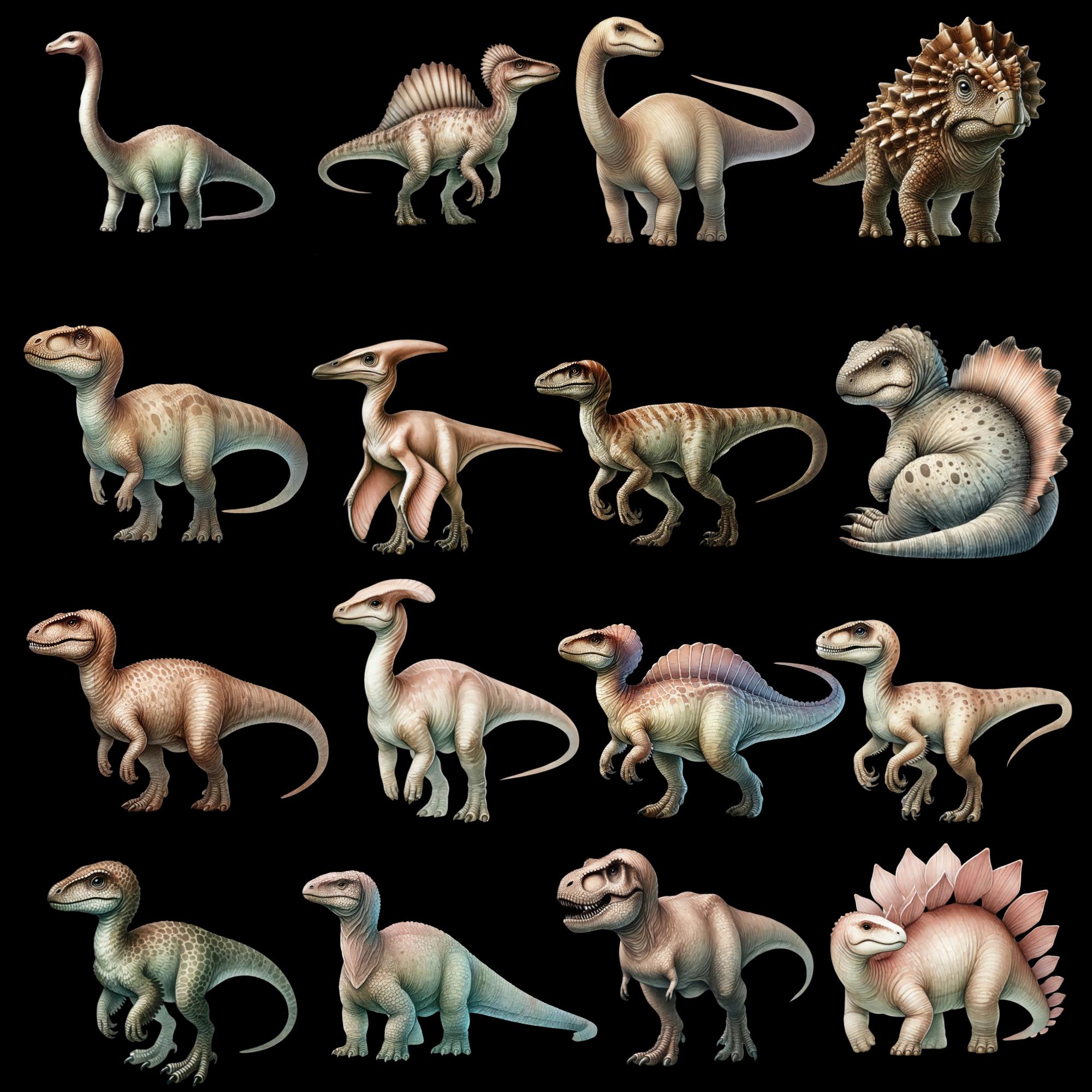 Watercolor Dinosaur Clipart: Realistic T-rex, Triceratops, Stegosaurus ...