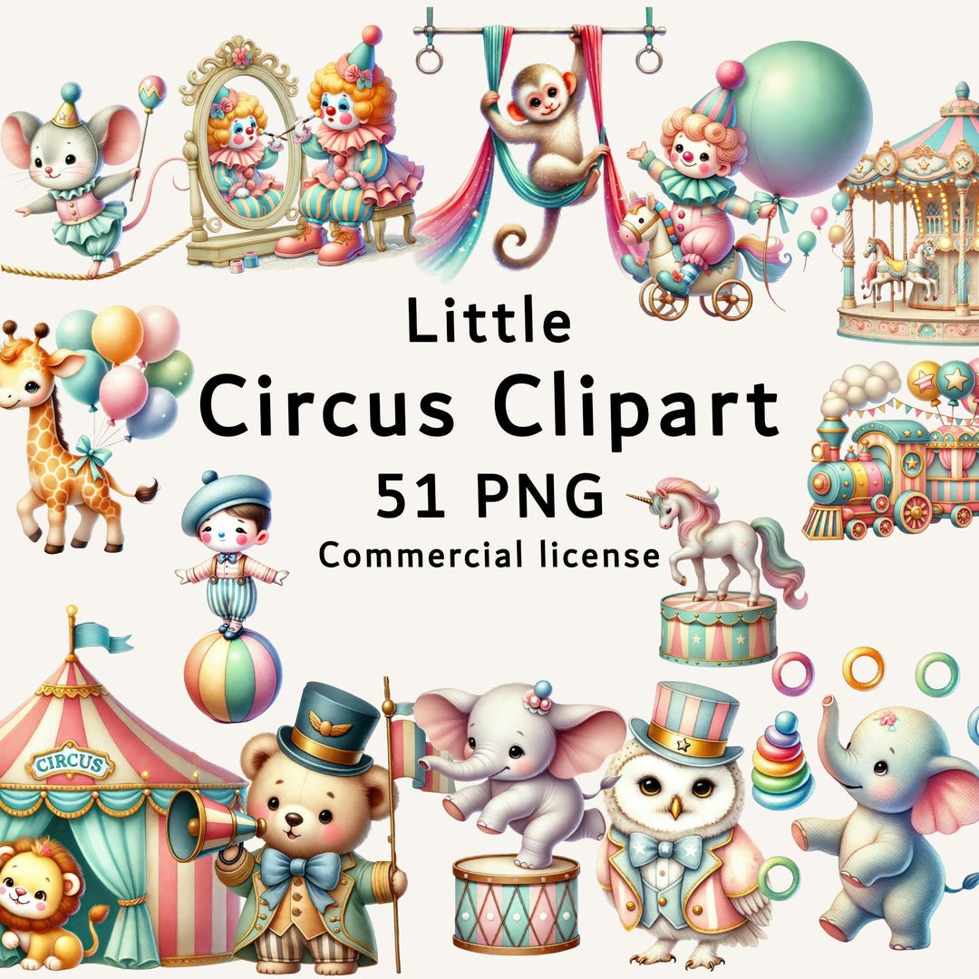 Little Circus Clipart PNG, Cute Carnival Tent, Clown, Baby Carnival ...