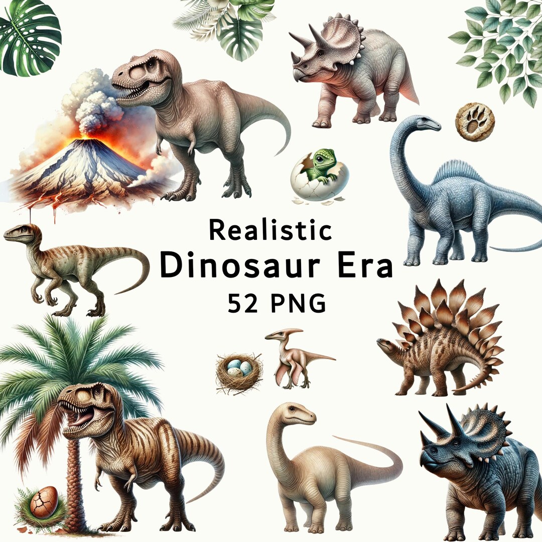 Watercolor Realistic Dinosaur Clipart, Realistic Dinosaur Art Digital ...