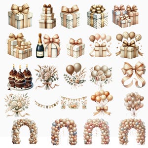 Neutral Boho Birthday Party Clipart, Boho Birthday Party PNG, Bear ...