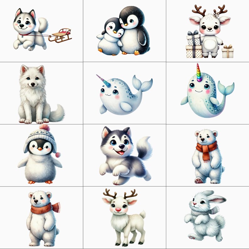 Watercolor Polar Animals Clipart PNG Bundle: Arctic Wildlife ...