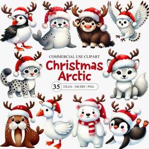 Christmas Arctic Animals Clipart PNG, Polar Bear Christmas Png, Arctic ...