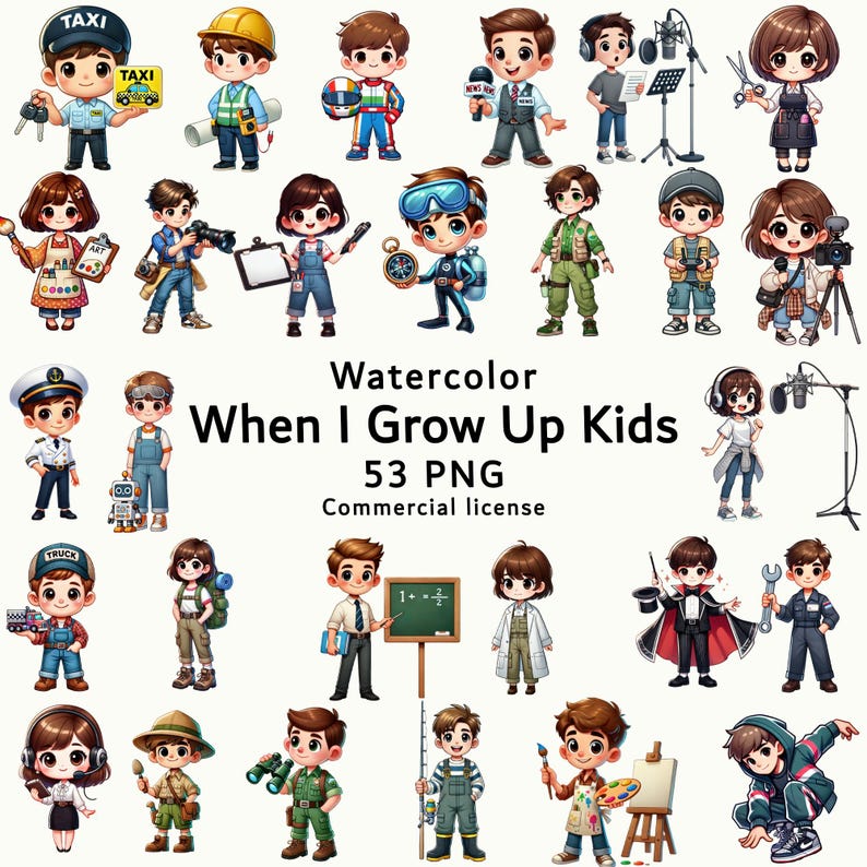 Career Day Kids Clipart: Watercolor Professions PNG (digital Download ...