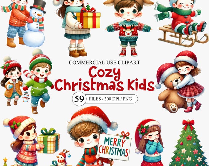 15 PNG Holiday Kids Clipart – Cute Children Decorating Tree – Christmas ...