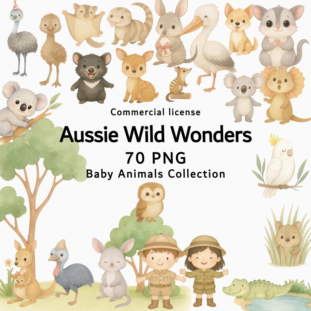 Cute Watercolor Australian Animals Clipart Bundle, Nursery Aussie ...