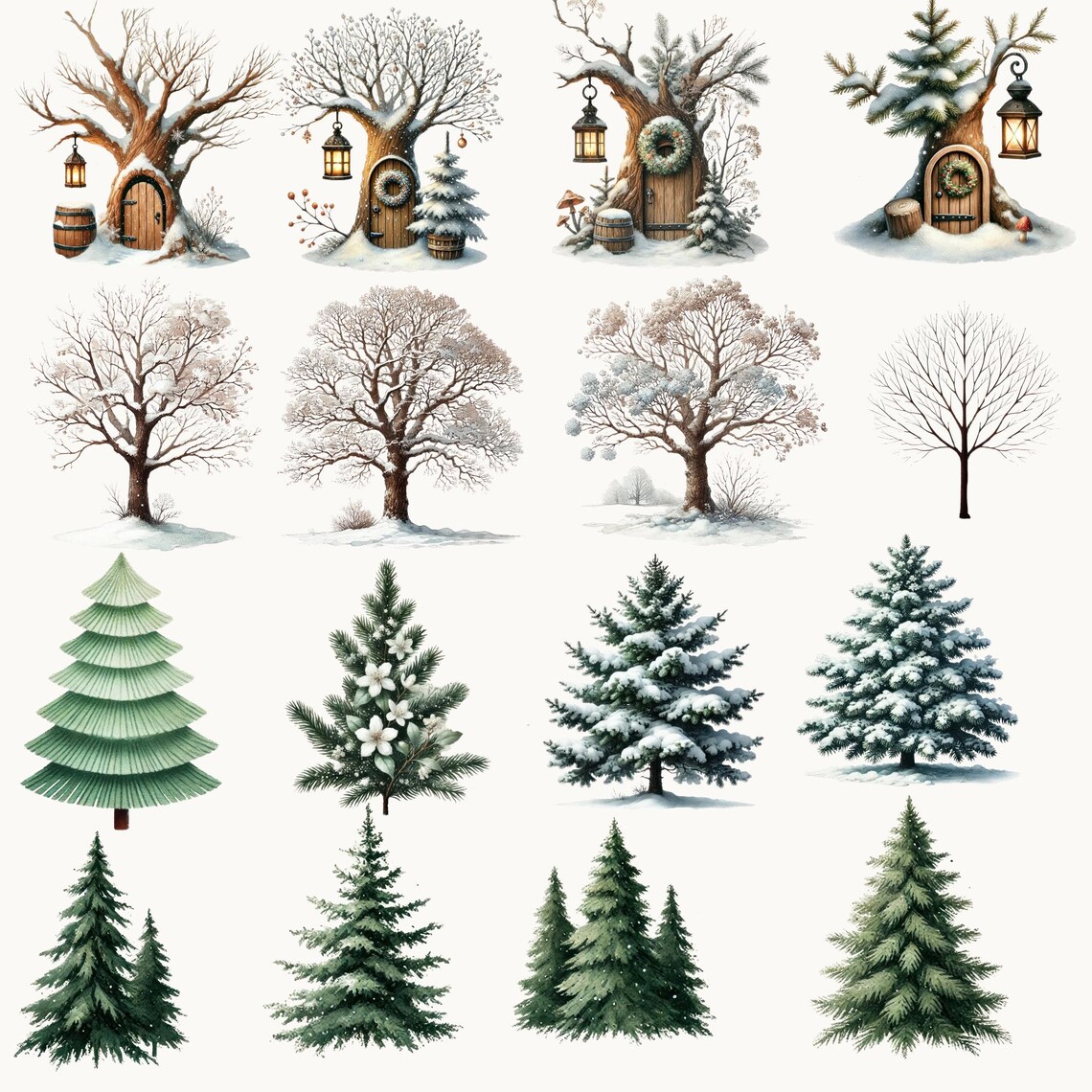 Winter Woodland Clipart PNG, Watercolor Winter Animals Clipart ...