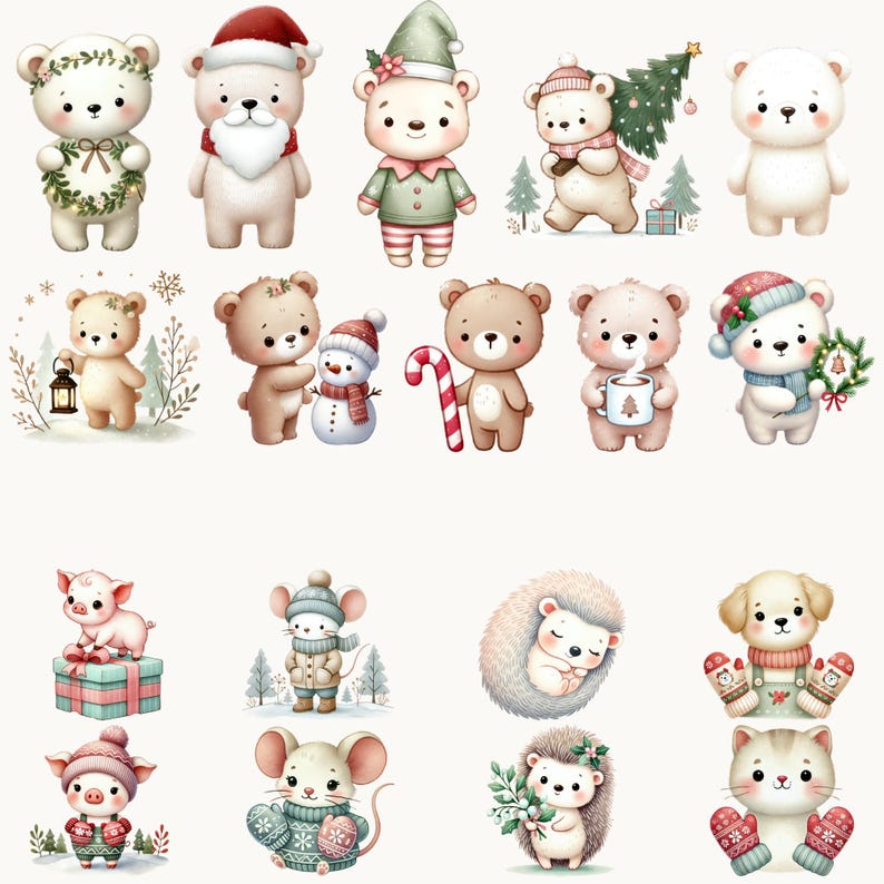 Watercolor Woodland Clipart Bundle, Christmas Woodland Animals PNG ...