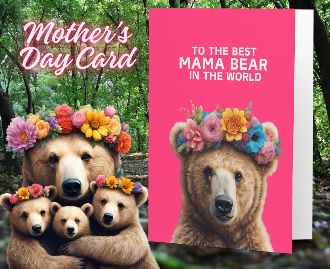 Mama Bear Greeting Card Mothers Day Gift Momma Bear Card Mom Bear Mum ...