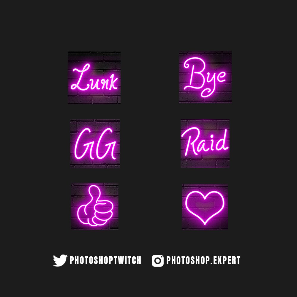 Pack of 6 Neon Emotes, Twitch , Youtube, Discord, Gg, Lurk, Hype, Raid ...
