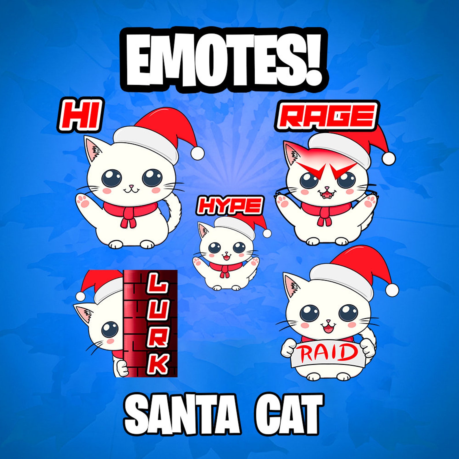 Cute Christmas Cat Emotes, Twitch Emotes, Santa Cat Emotes, Christmas ...