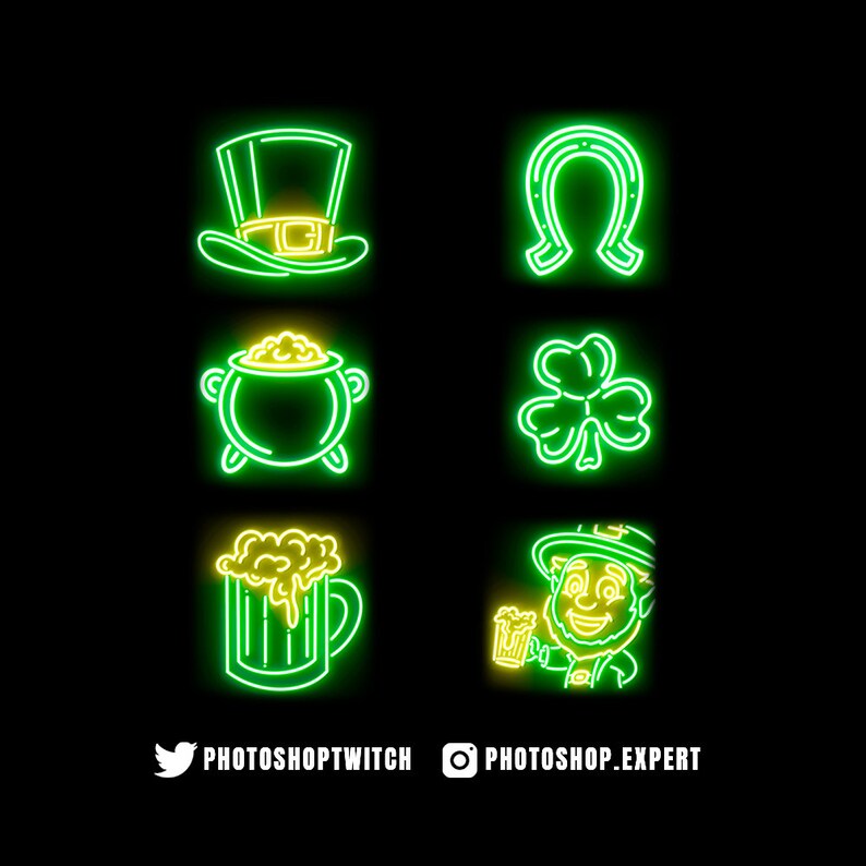 Saint Patrick's Day Neon Twitch Emotes: Leprechaun, Clover (digital ...