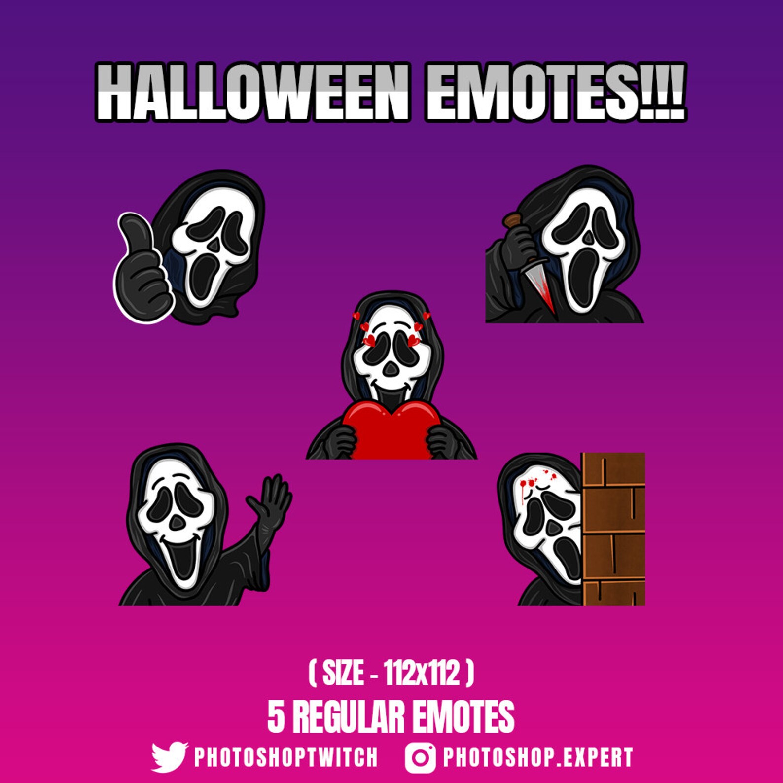 Pack of 5 Halloween Ghost Face Emotes, Twitch Emotes, Kick Emotes ...