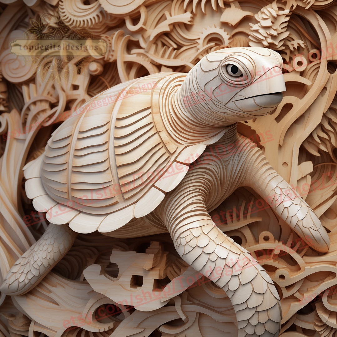 Turtles Art,carved Wood, 3D Illusion, Lightburn,turtle Wood Carving ...