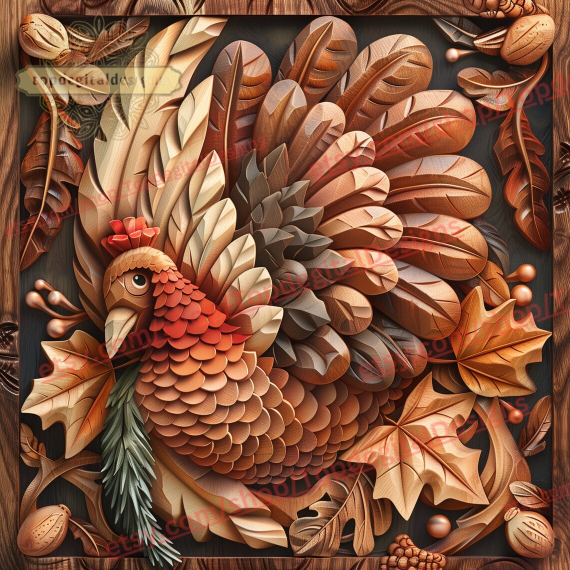Thanksgiving Png ,carved Wood, 3D Illusion,turkey Gobbler,,lightburn ...