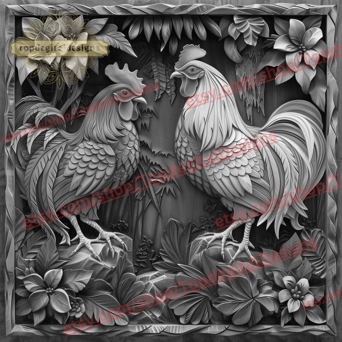 Rooster Png,carved Wood, 3D Illusion, Lightburn,rooster Wood Carving ...