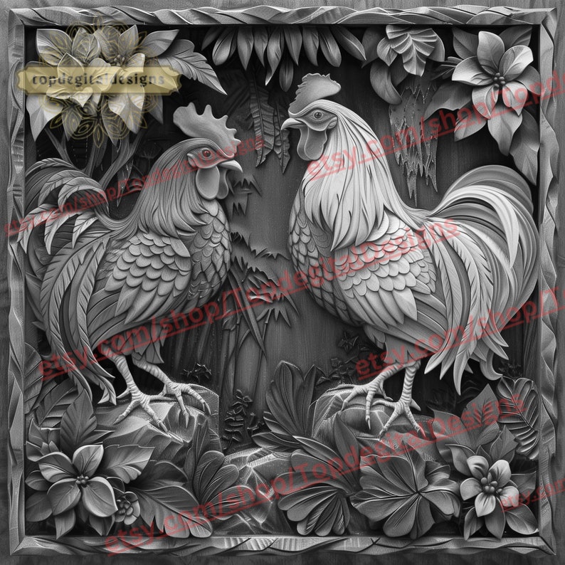 Rooster Png,carved Wood, 3D Illusion, Lightburn,rooster Wood Carving ...