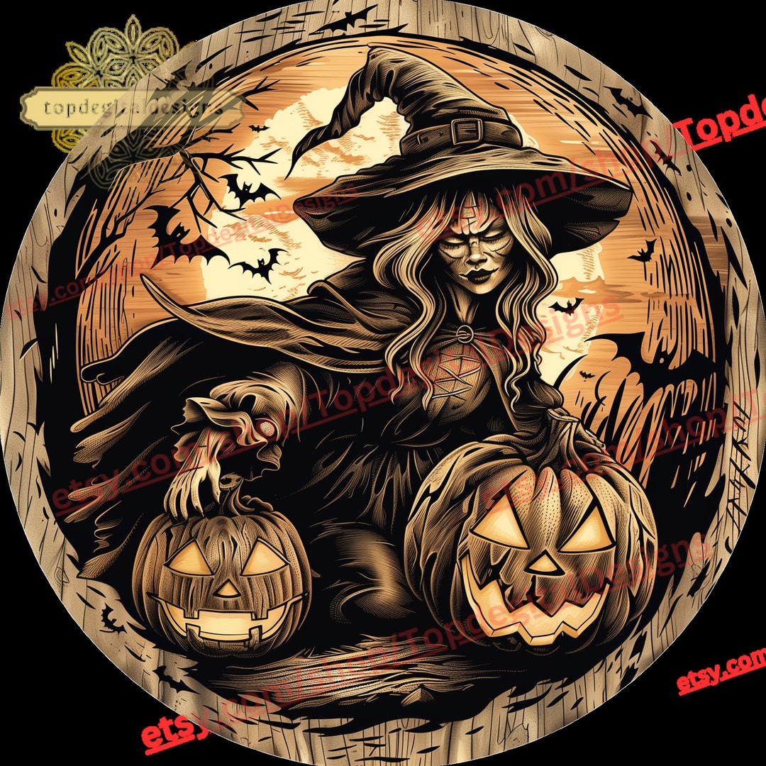 Halloween Art,carved Wood, 3D Illusion,halloween Witch,lightburn, Cnc ...