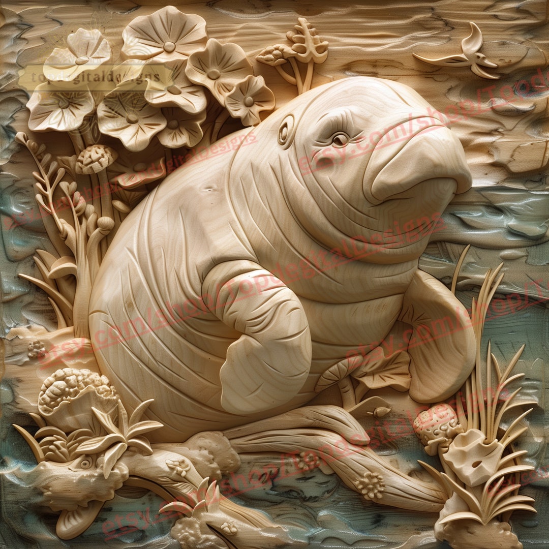 Manatee Art,carved Wood, 3D Illusion, Lightburn,manatee Png, Cnc Laser ...