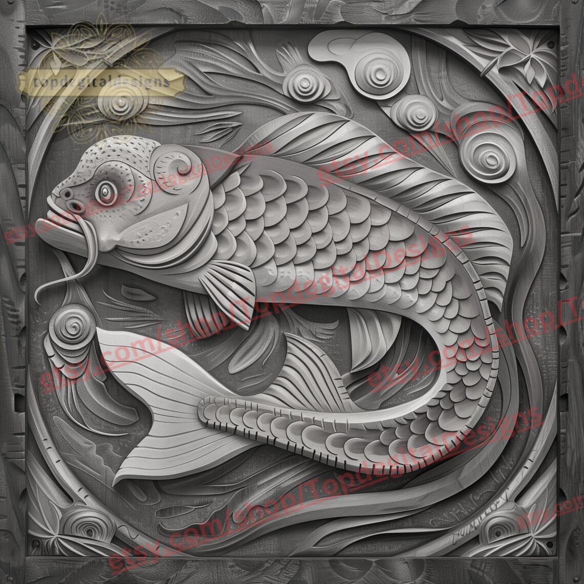 Muskie Drawing,carved Wood, 3D Illusion, Lightburn,muskie Pictures, Cnc ...