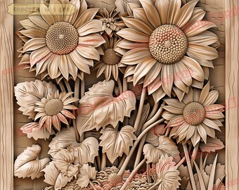 Sunflower Art, ,carved Wood, 3D Illusion, Sunflower Wallpaper ...