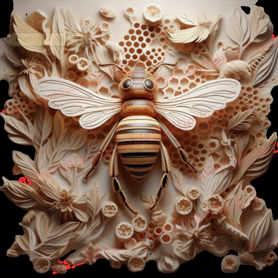 Bee Art,carved Wood, 3D Illusion, Lightburn,bumble Bee Art, Cnc Laser ...