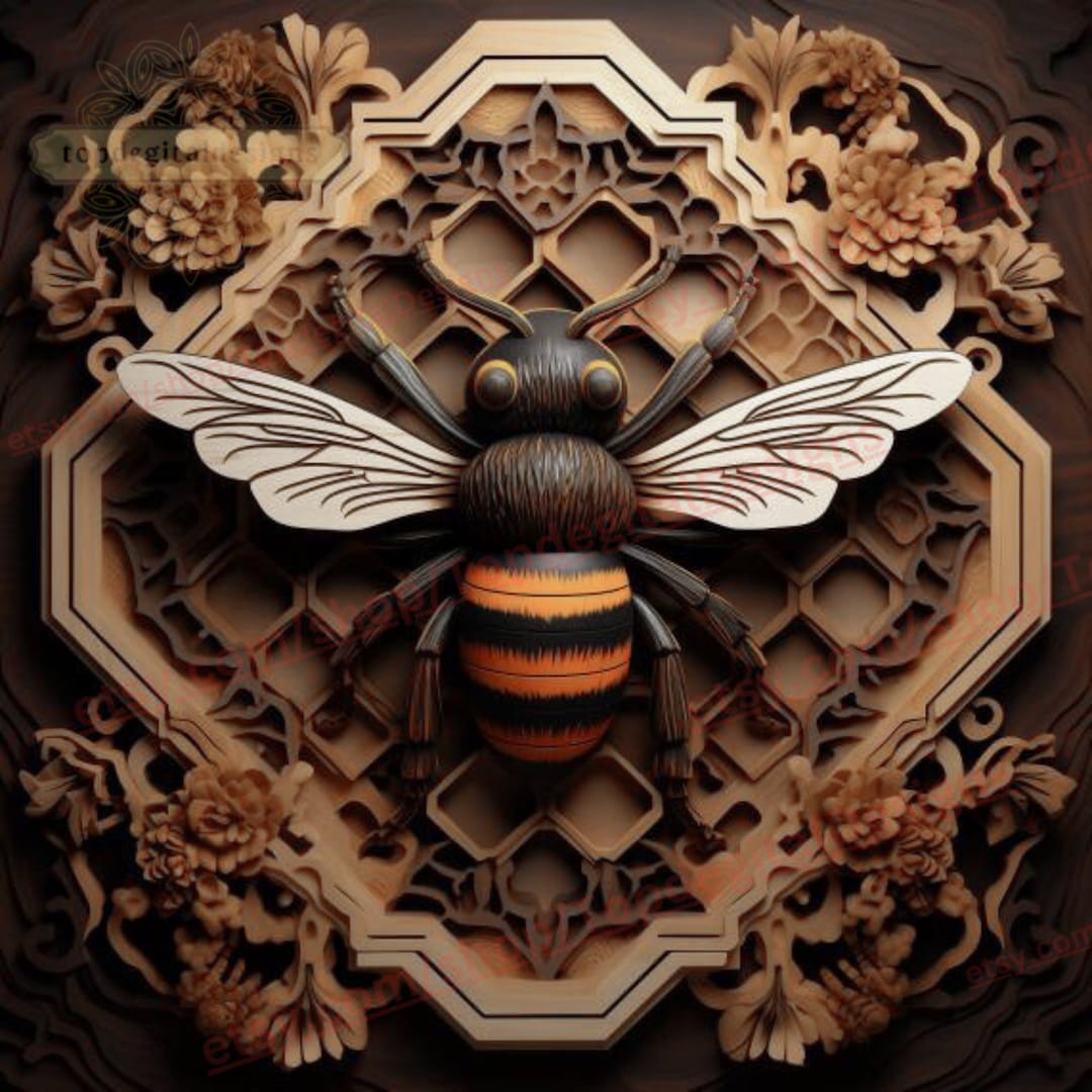 Bee Art,carved Wood, 3D Illusion, Lightburn,bumble Bee Art, Cnc Laser ...