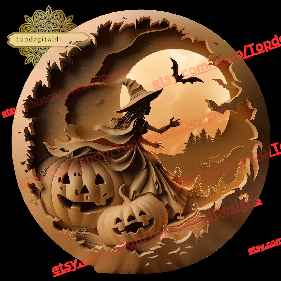 Halloween Art,carved Wood, 3D Illusion,halloween Witch,lightburn, Cnc ...