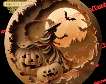 Halloween Art,carved Wood, 3D Illusion,halloween Witch,lightburn, Cnc ...